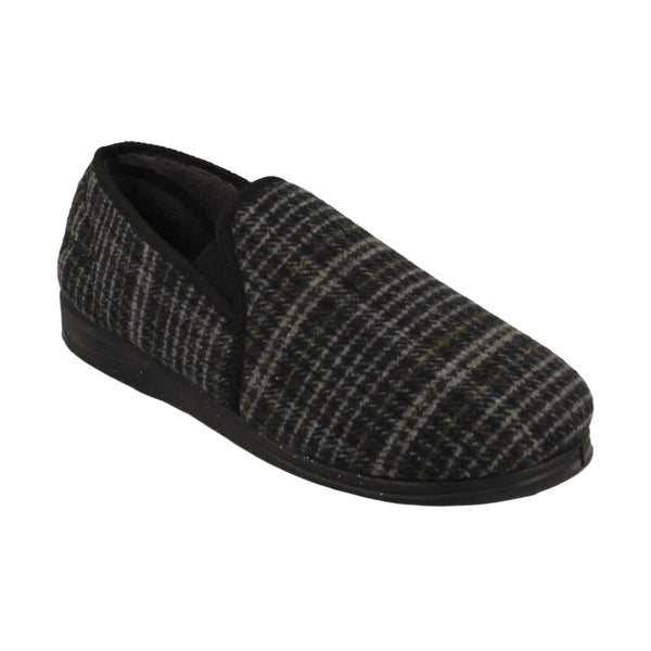 Padders Mens Slipper Albert Black Check - Donaghys